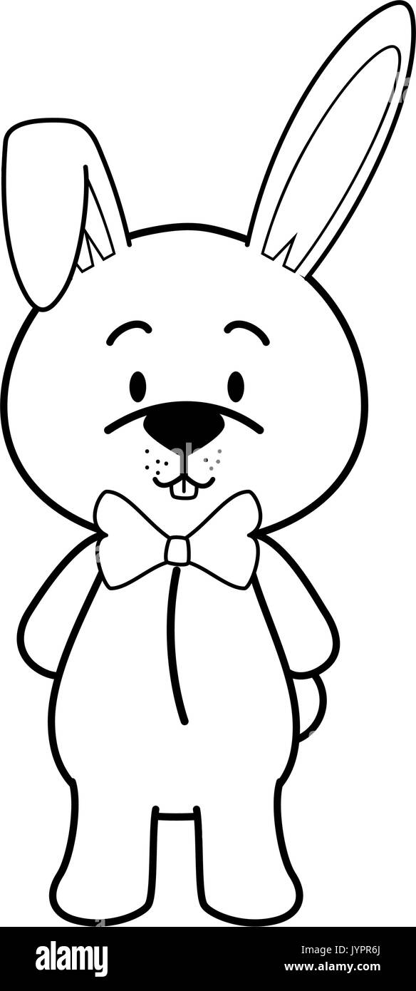 cartoon rabbit with bow tie icon over white background vector ...