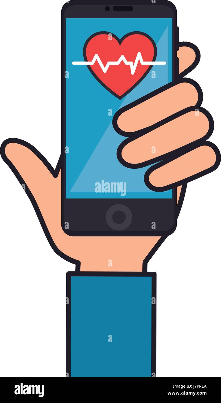 hand holding a smartphone with medical app icon over white background ...