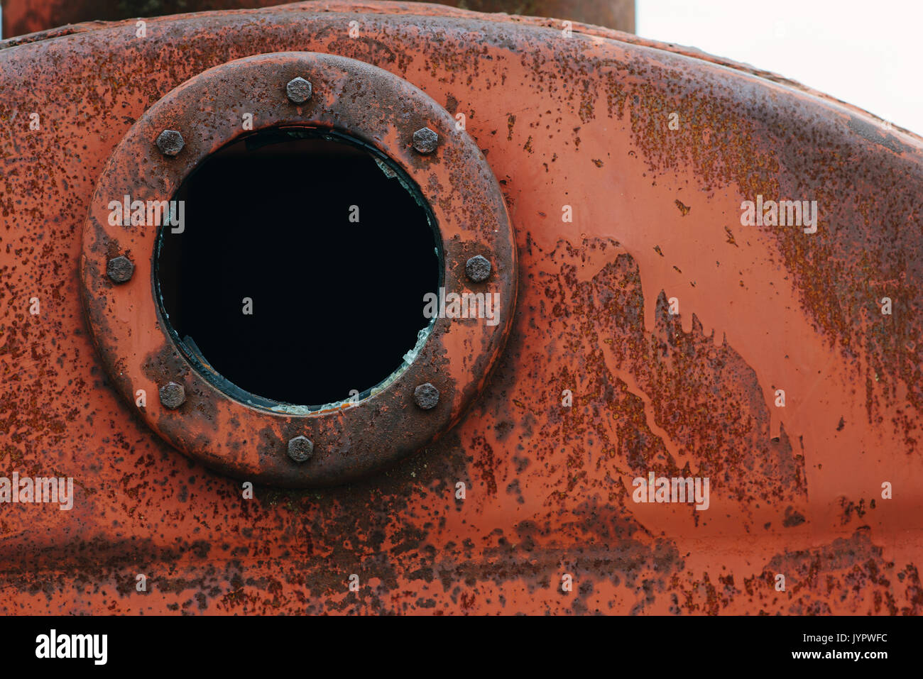 Close up background of rusty metal tank with rusty circular hole Stock ...