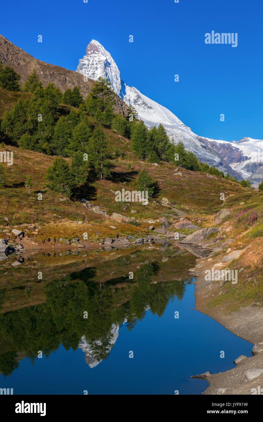 Zermatt area with peak of Matterhorn, panorama of Swiss Alps Stock ...