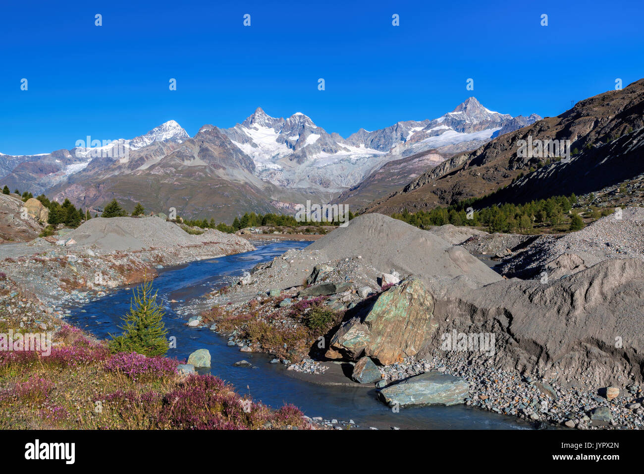 Zermatt area with panorama of Swiss Alps Stock Photo - Alamy