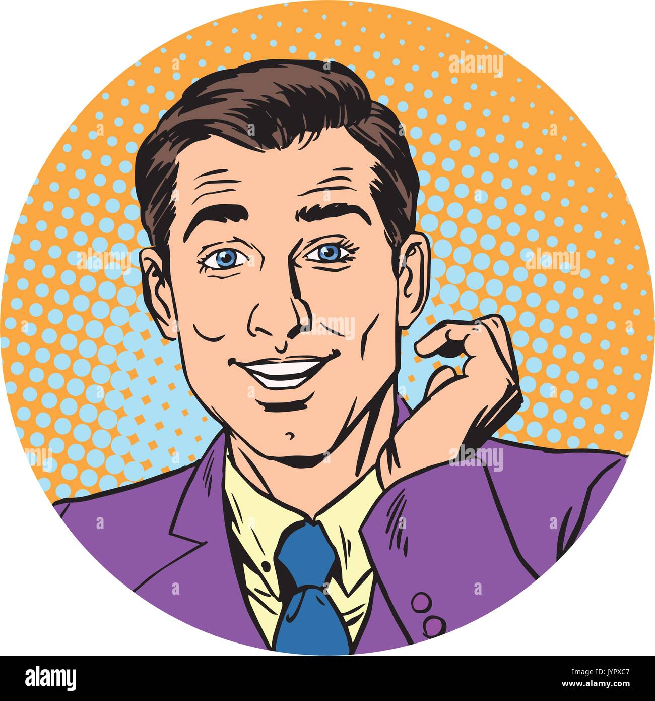 cute handsome man Round avatar icon symbol character image. Pop art ...