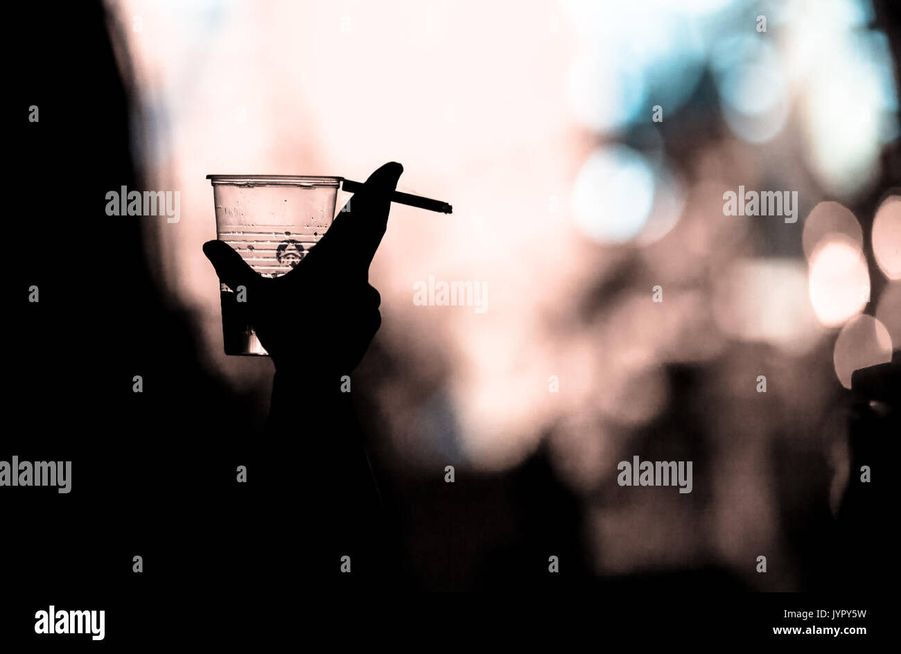 crowd with raised hands at concert - summer music festival Photo ...