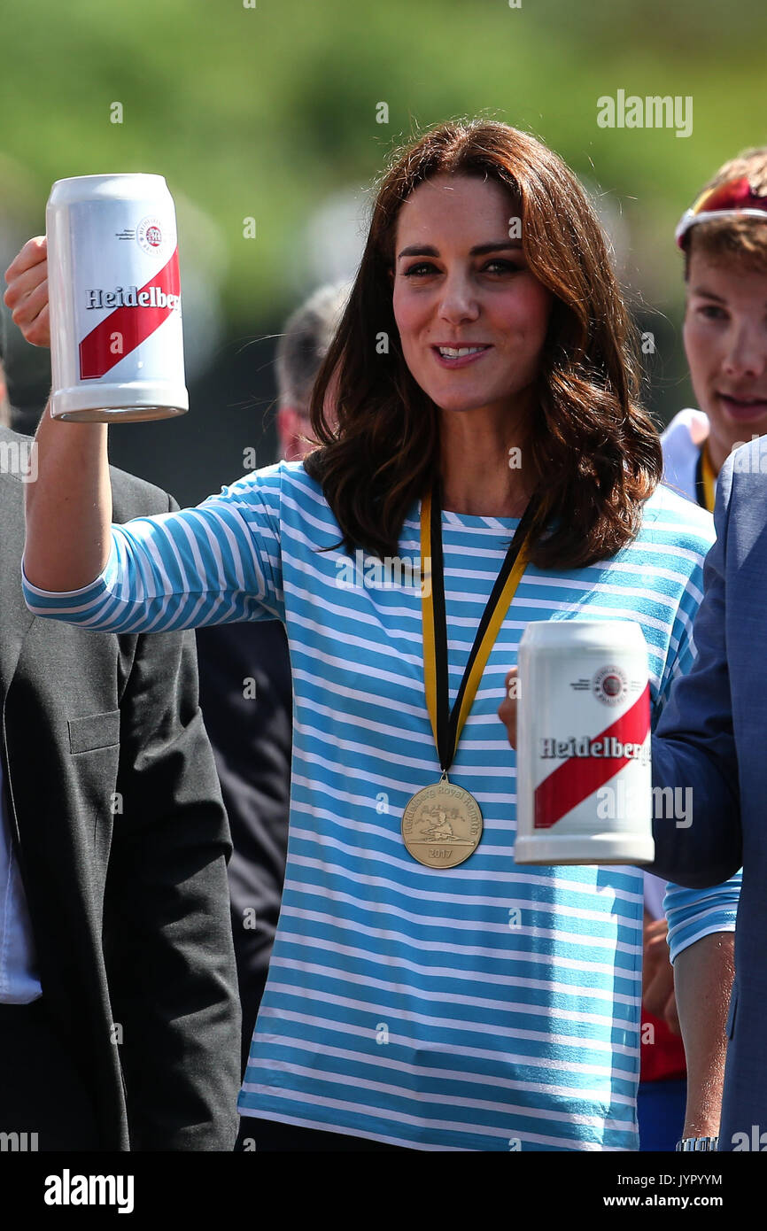 The Duke and Duchess of Cambridge take part in a rowing race on the ...