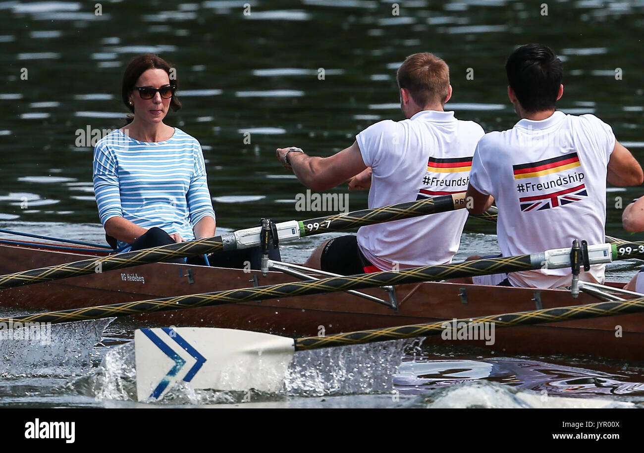 The Duke and Duchess of Cambridge take part in a rowing race on the ...