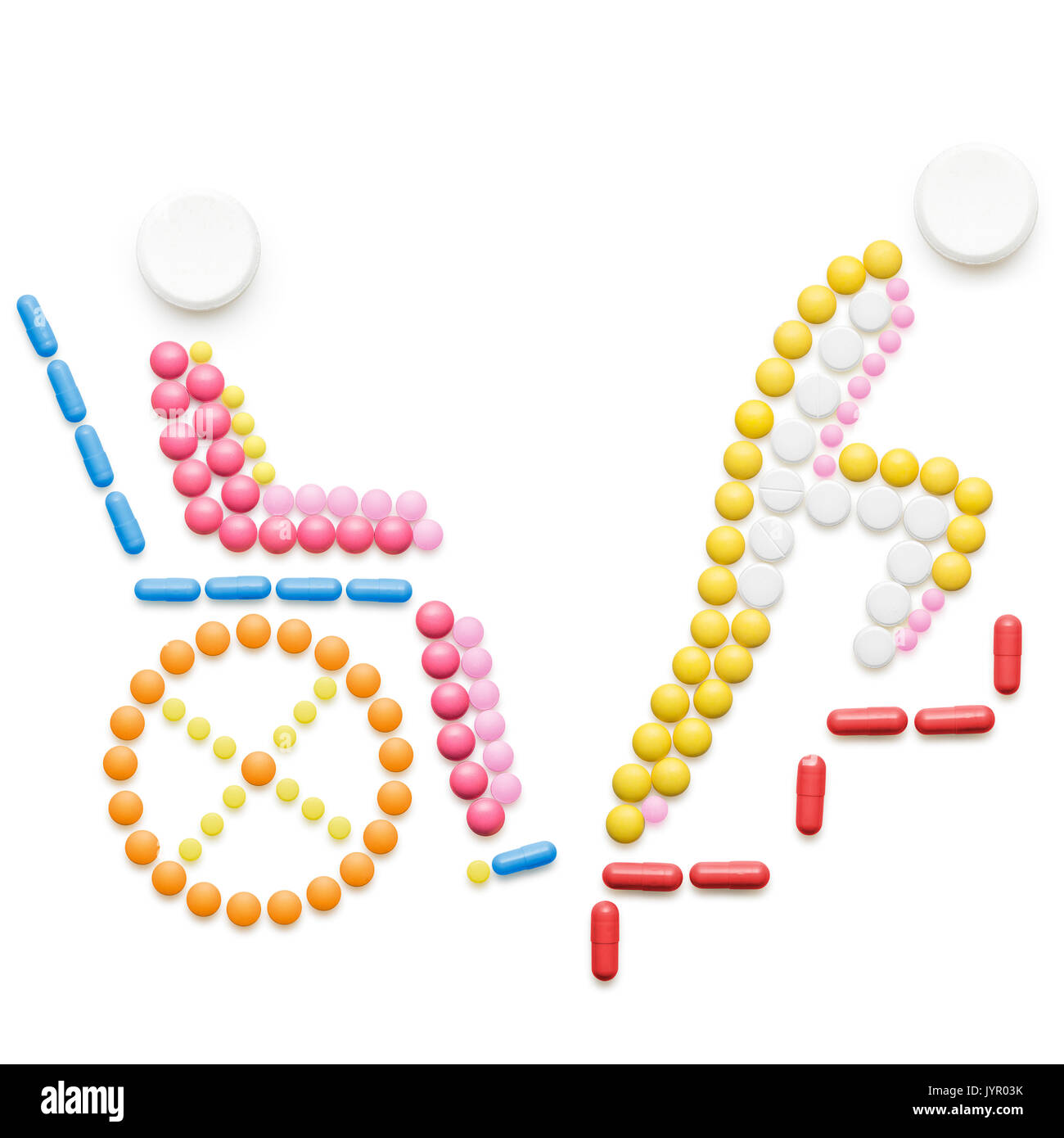 Healthcare concept made of drugs and pills, isolated on white. Helpless ...