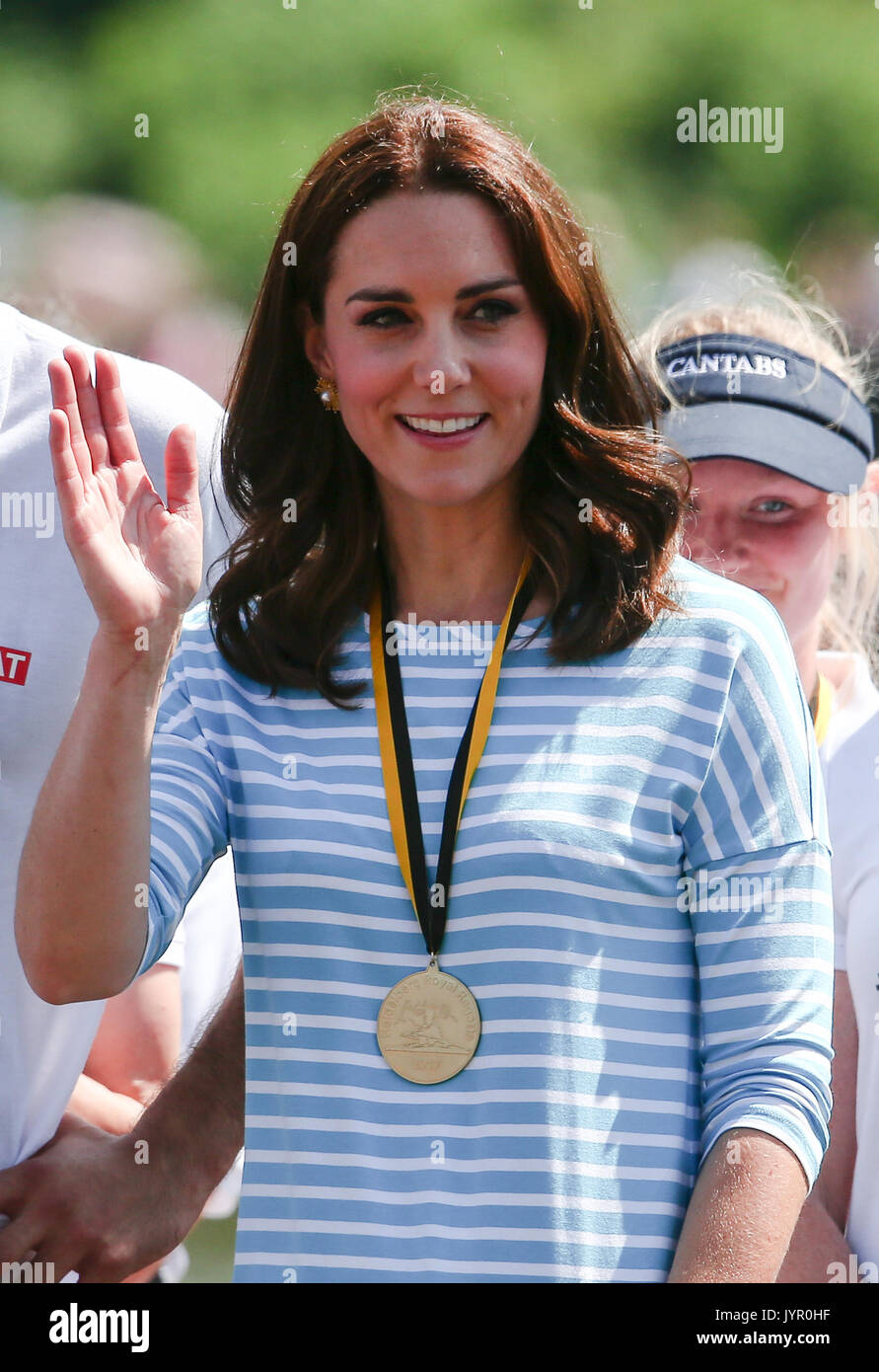 The Duke and Duchess of Cambridge take part in a rowing race on the ...