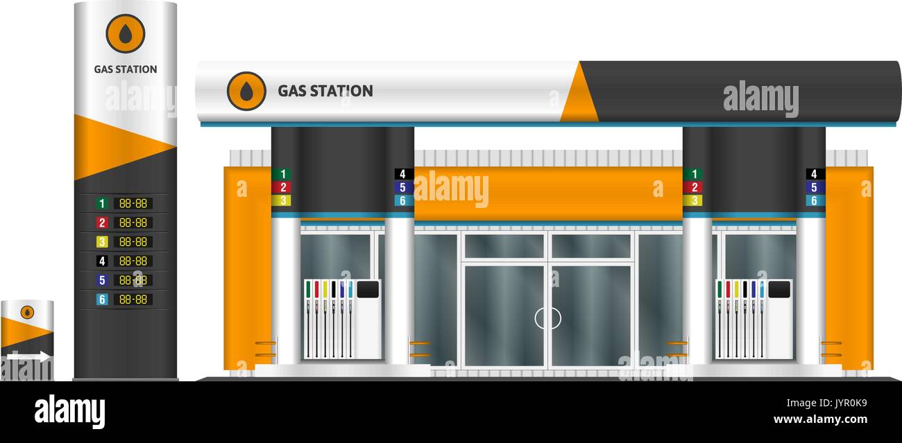 Gas station vector illustration. All elements in groups on separate ...