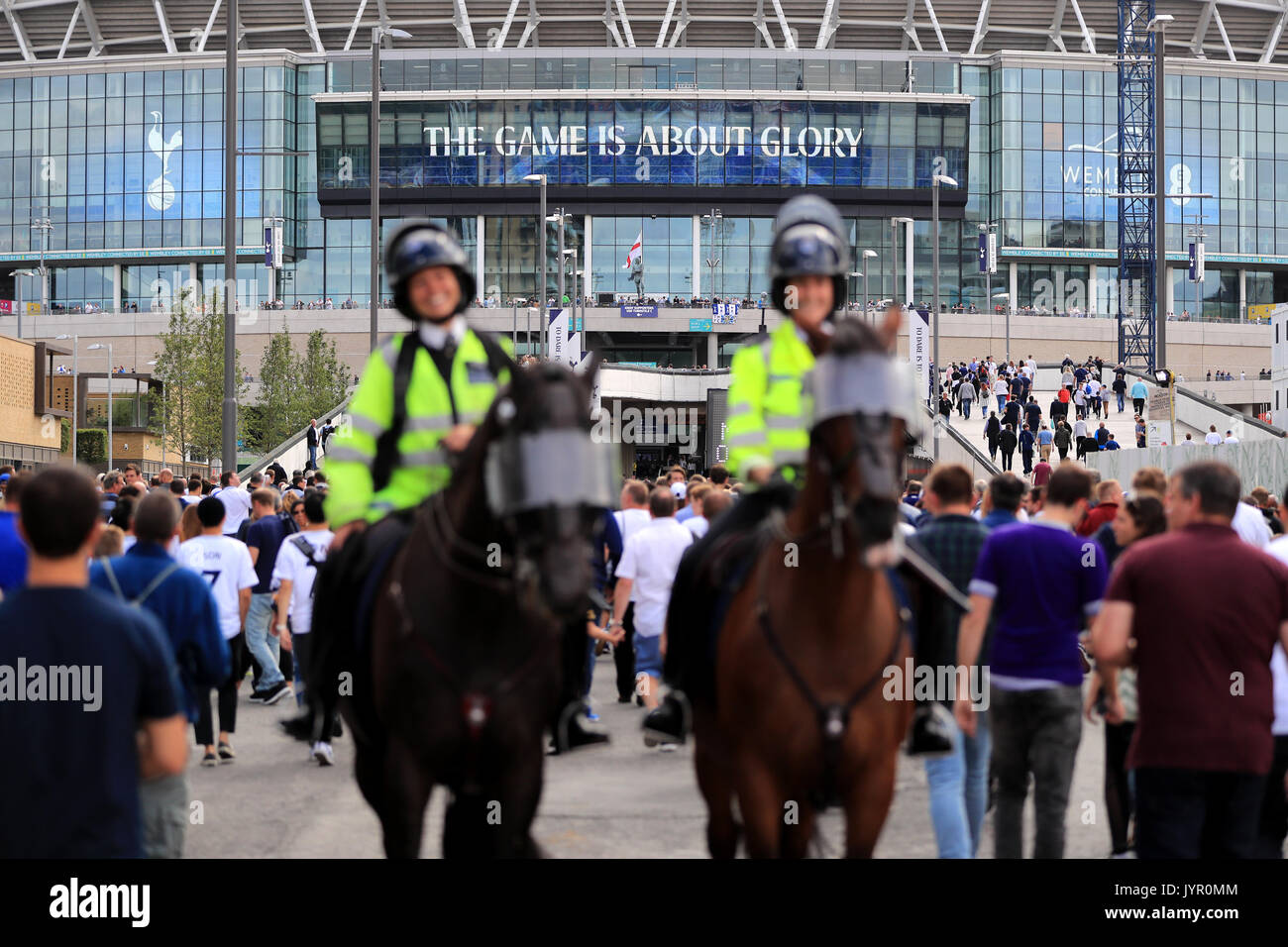 Mounted police and fans outside the stadium before the Premier League ...