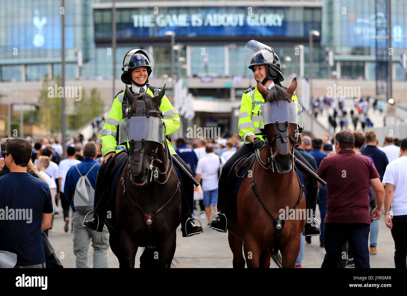 Mounted police and fans outside the stadium before the Premier League ...
