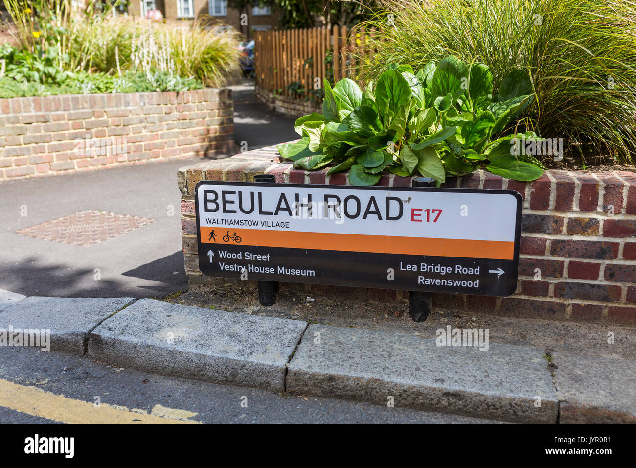 Street sign marking Beulah Road in the Walthamstow Village area in ...