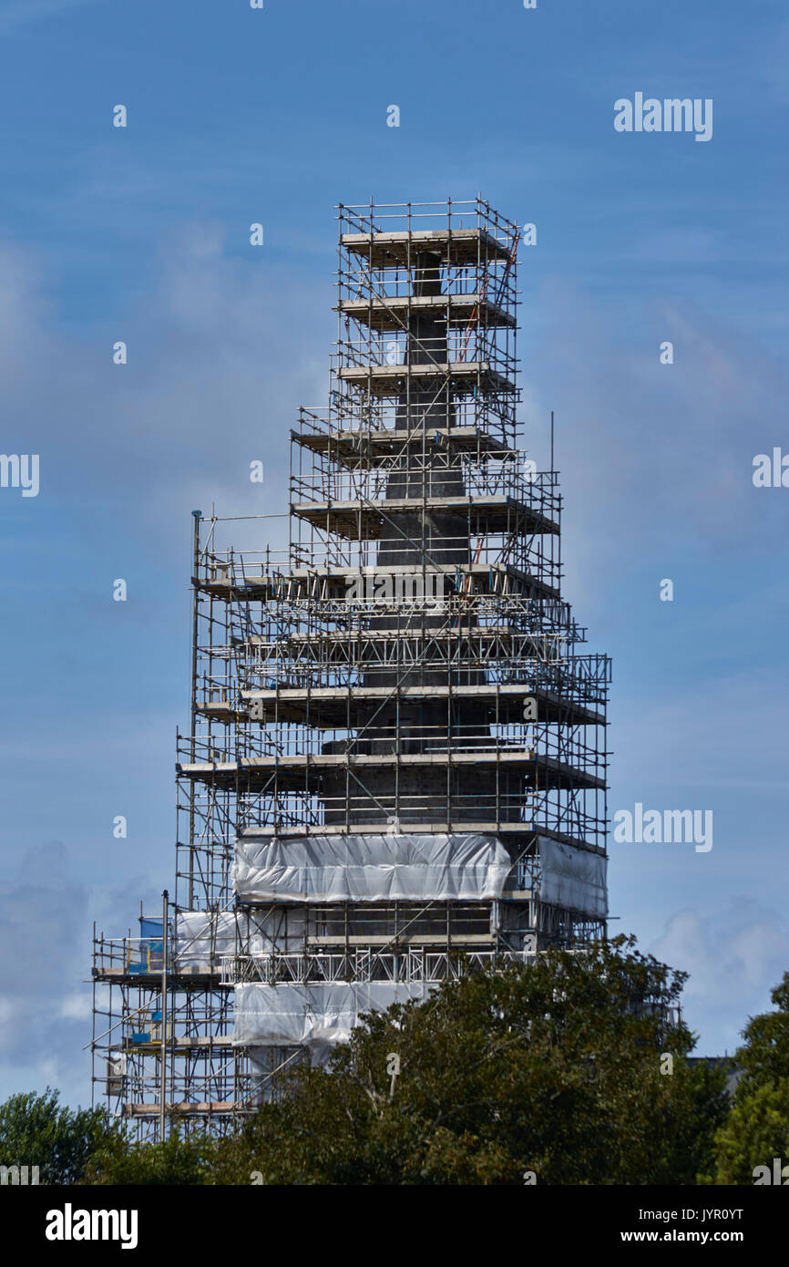 Unusual sight of elaborate scaffolding around a church steeple ...
