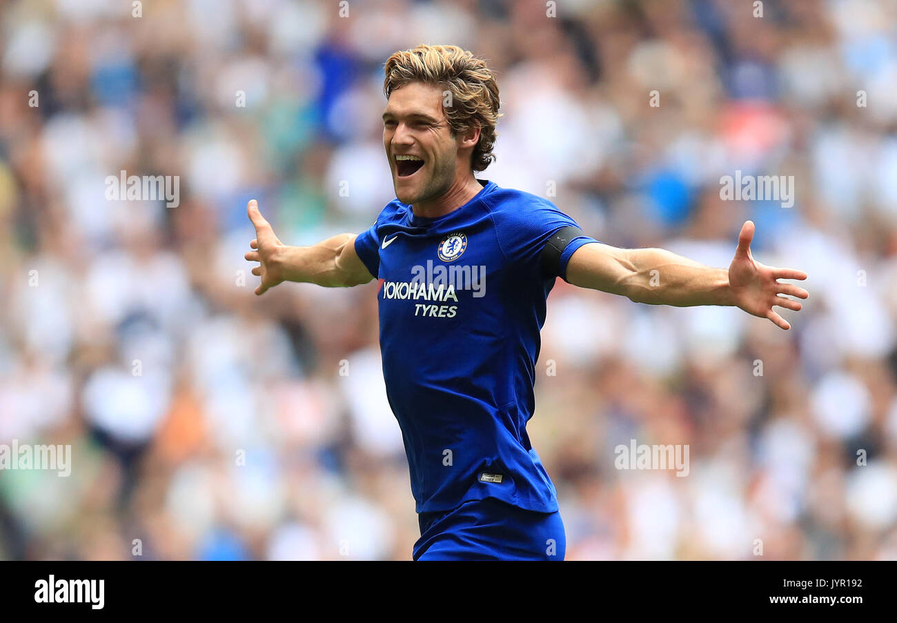 Chelsea's Marcos Alonso celebrates scoring his side's first goal of the ...