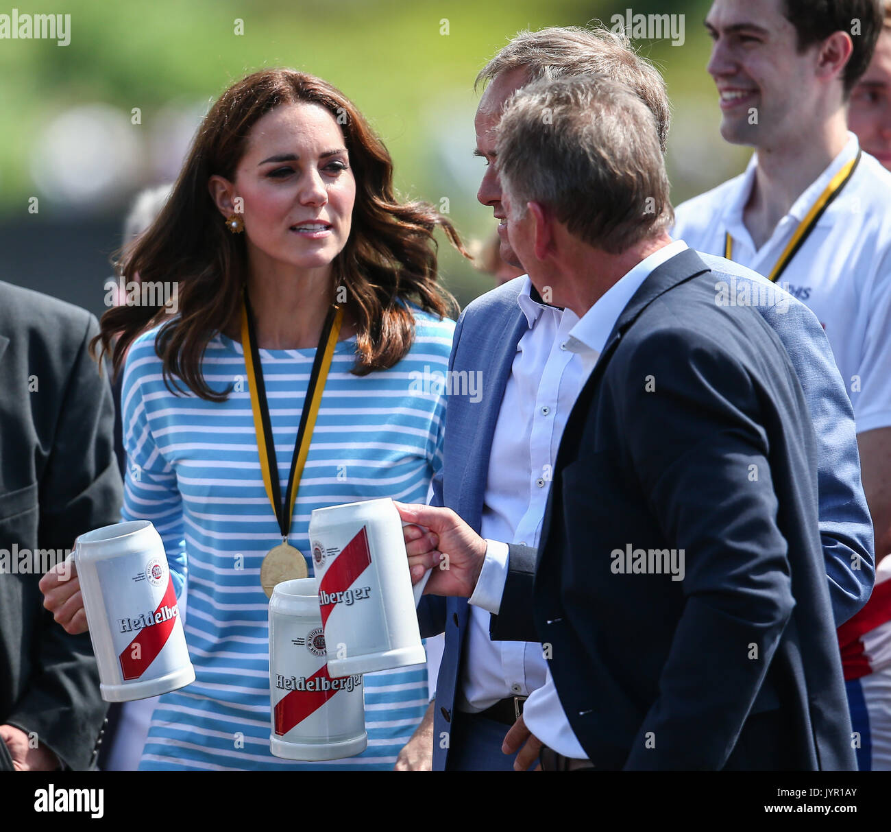 The Duke and Duchess of Cambridge take part in a rowing race on the ...