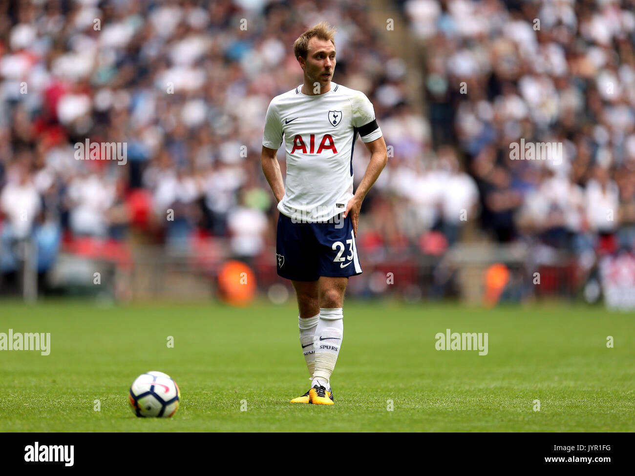 Tottenham Hotspur's Christian Eriksen lines up a free kick Stock Photo ...