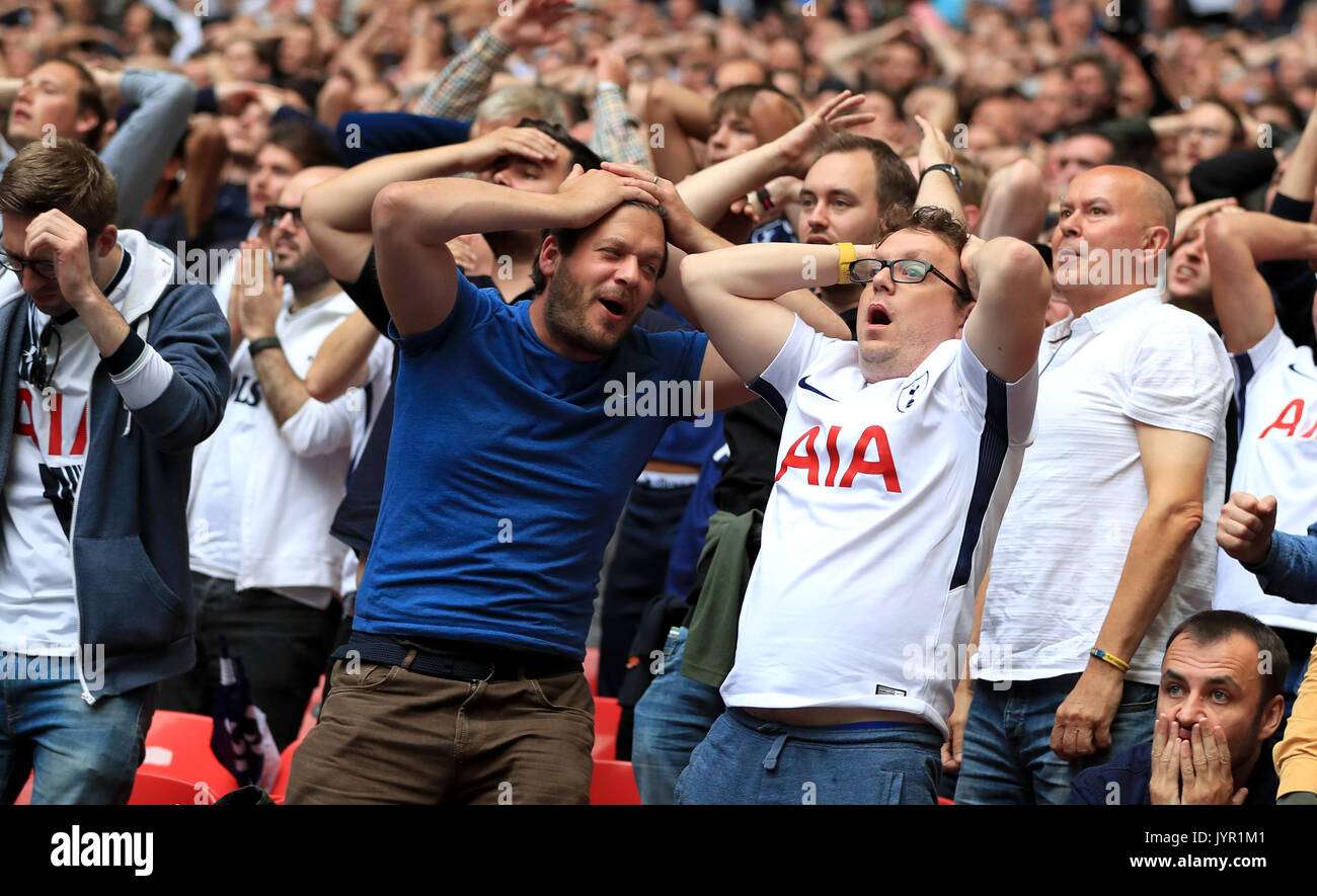 Tottenham Hotspur fans react during the Premier League match at Wembley ...
