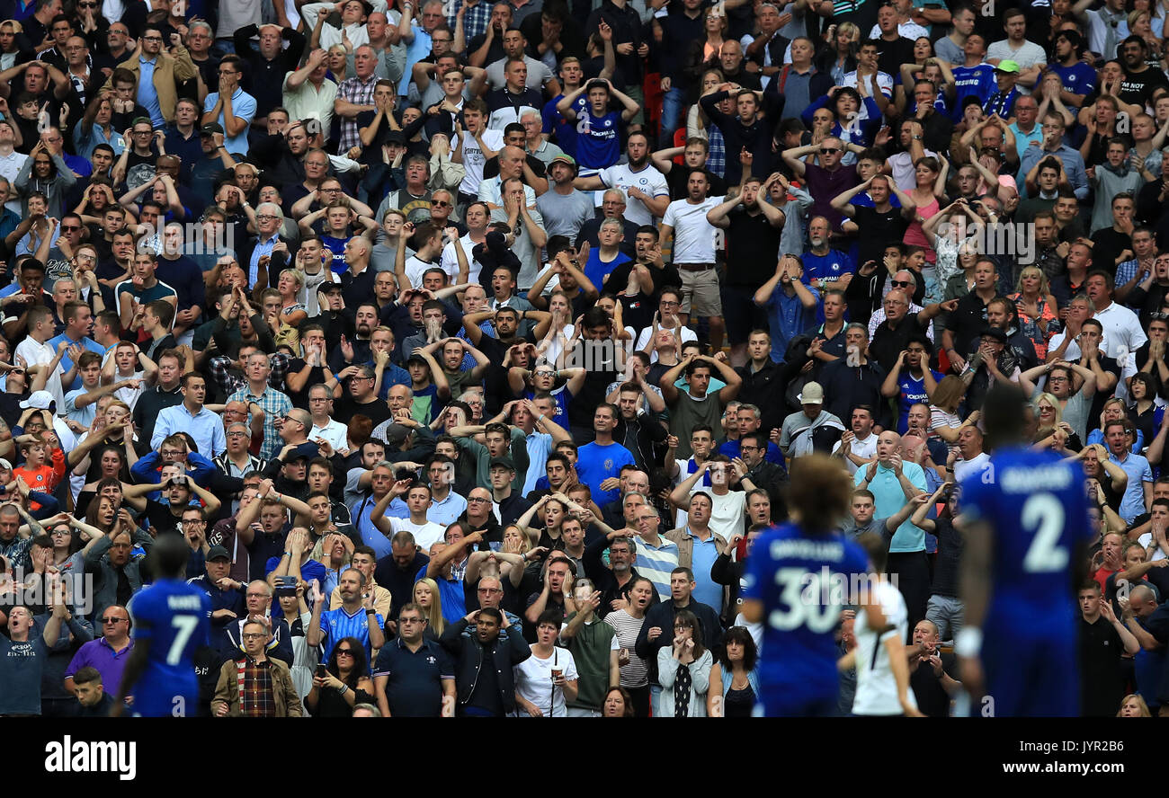 Chelsea fans look on in the stands during the Premier League match at ...