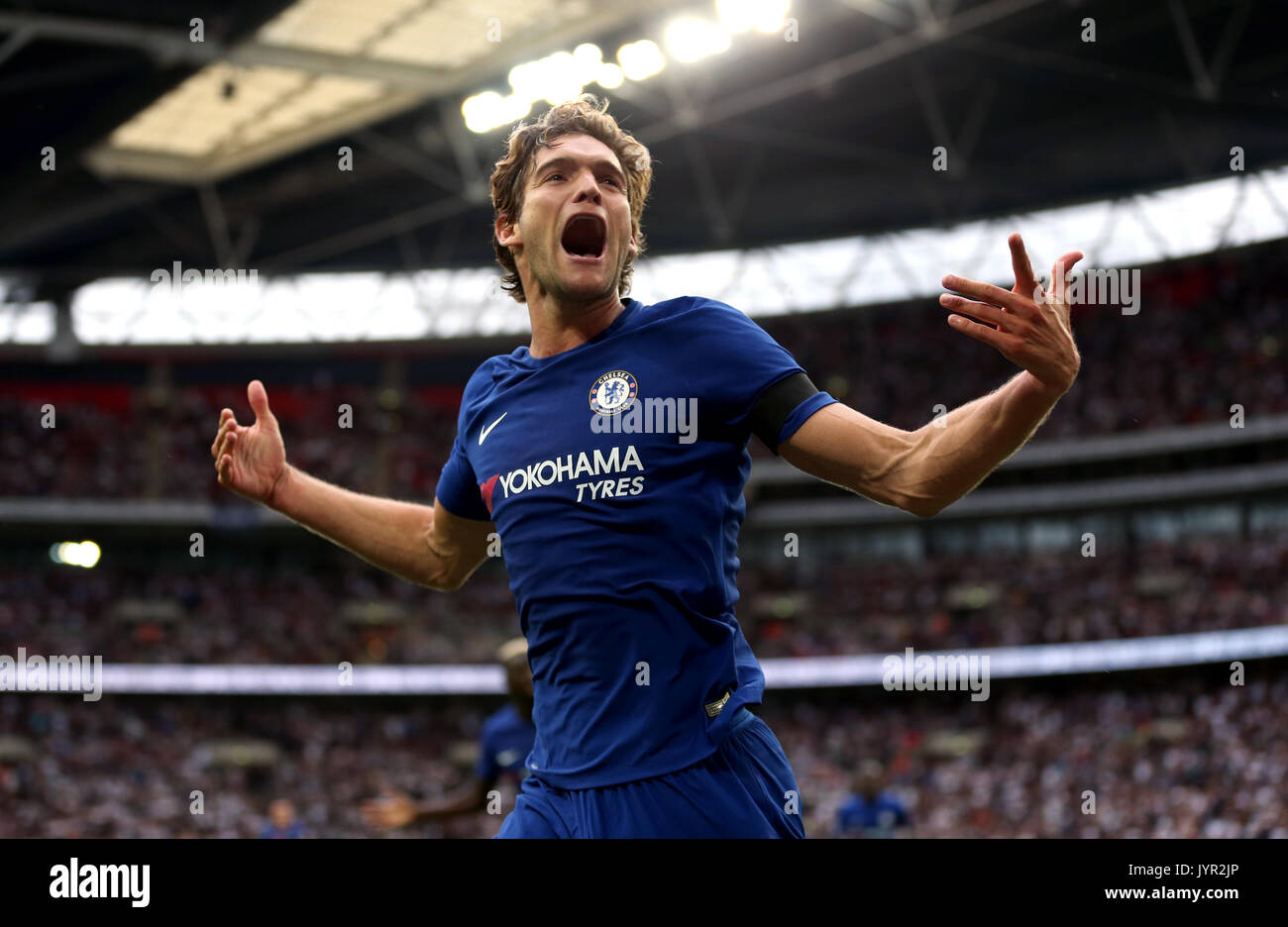 Chelsea's Marcos Alonso celebrates scoring his side's second goal of ...