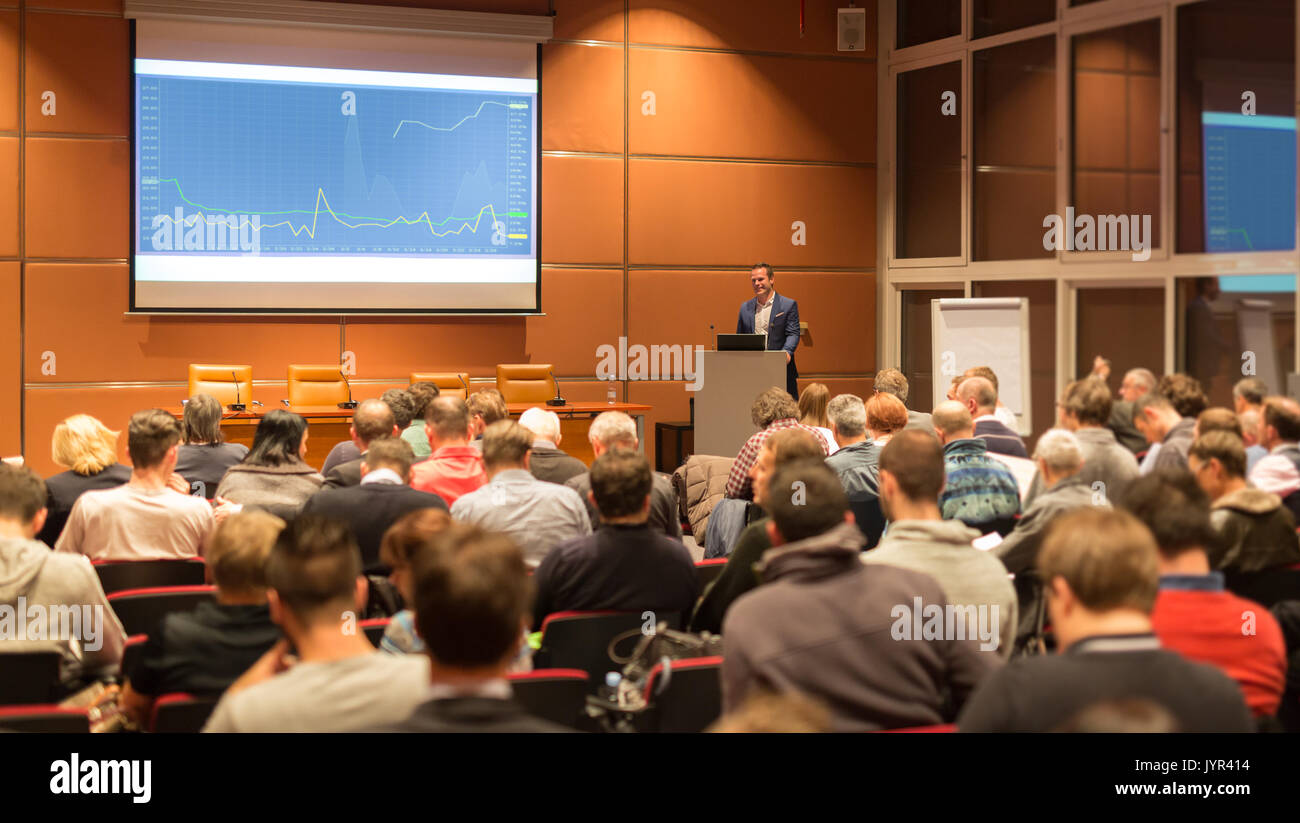 Business speaker giving a talk at business conference event Stock Photo ...
