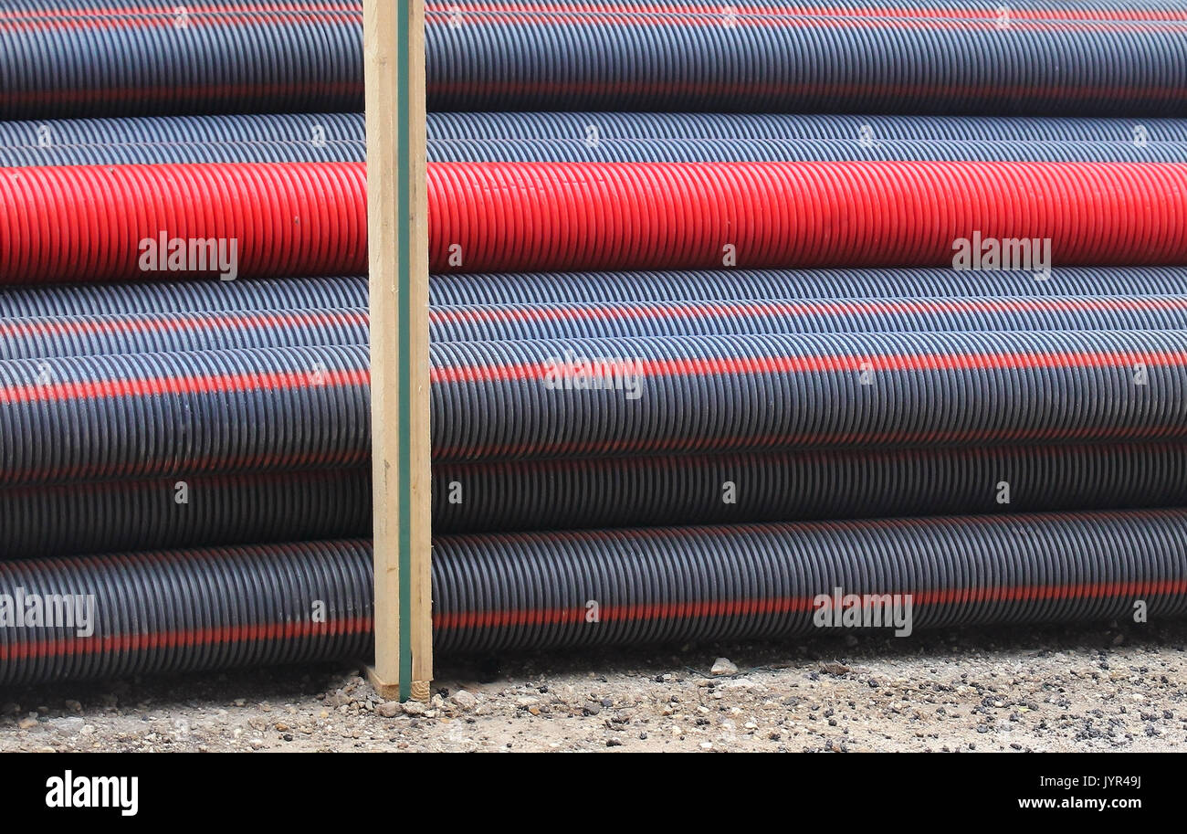 Industrial plastic pipes outside on construction site Stock Photo - Alamy
