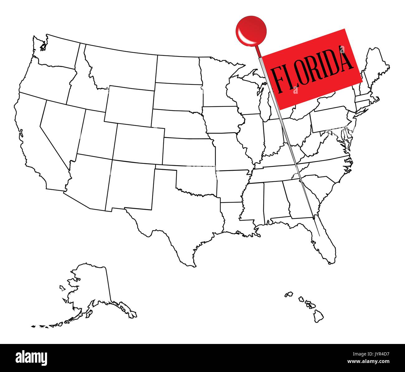An outline map of USA with a knob pin in the state of Florida Stock ...