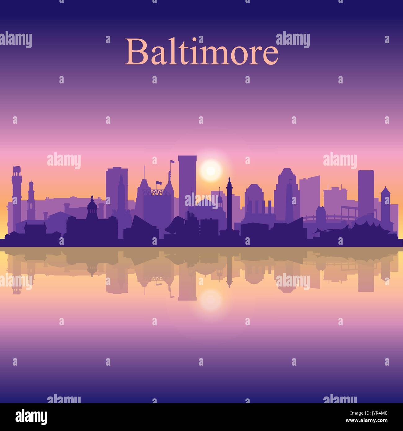 Baltimore silhouette on sunset background vector illustration Stock ...