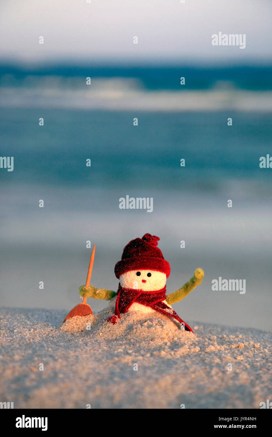 Toy of the snowman on beach background Stock Photo - Alamy