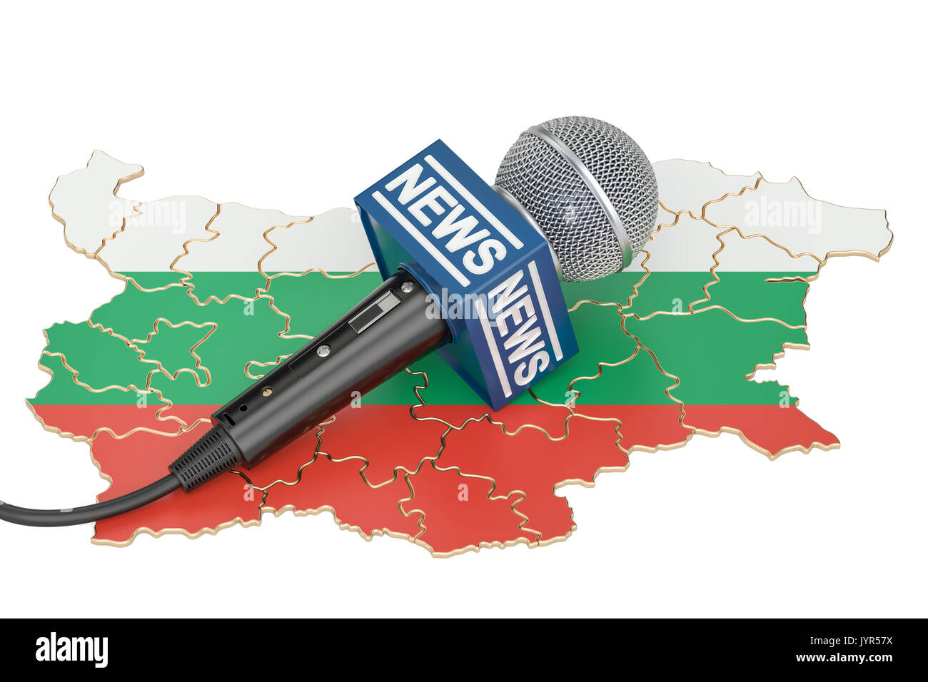 Bulgarian News concept, microphone news on the map of Bulgaria. 3D ...