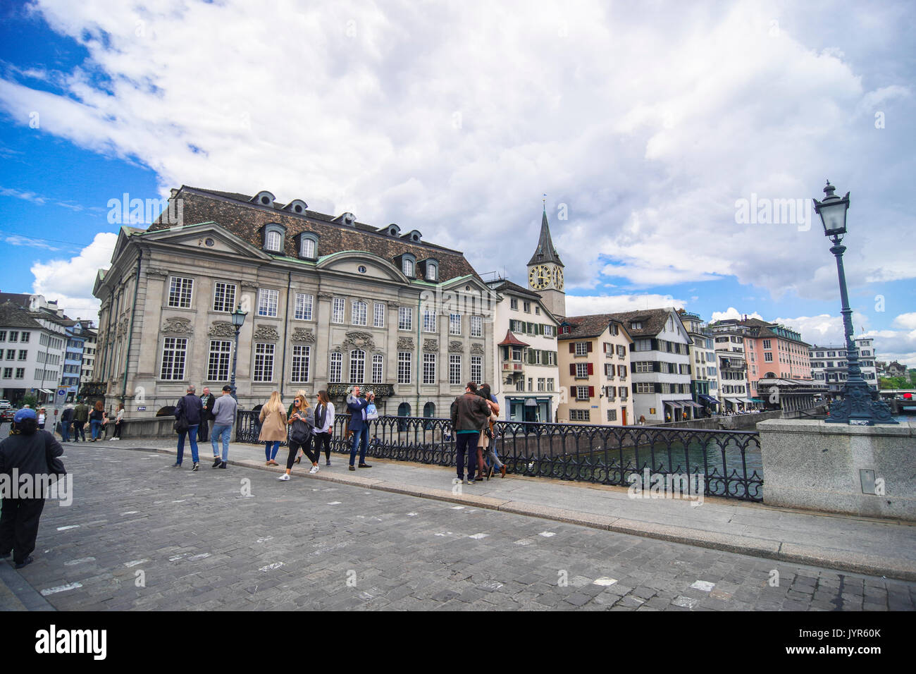 Downtown City scenes and panorama views from Limmat bridge Zurich ...