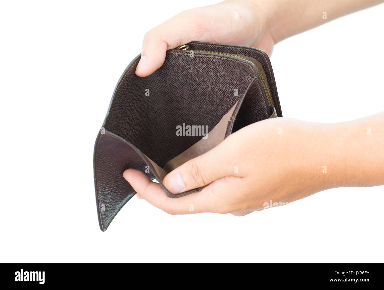 Empty wallet in the hands isolated on white background Stock Photo - Alamy