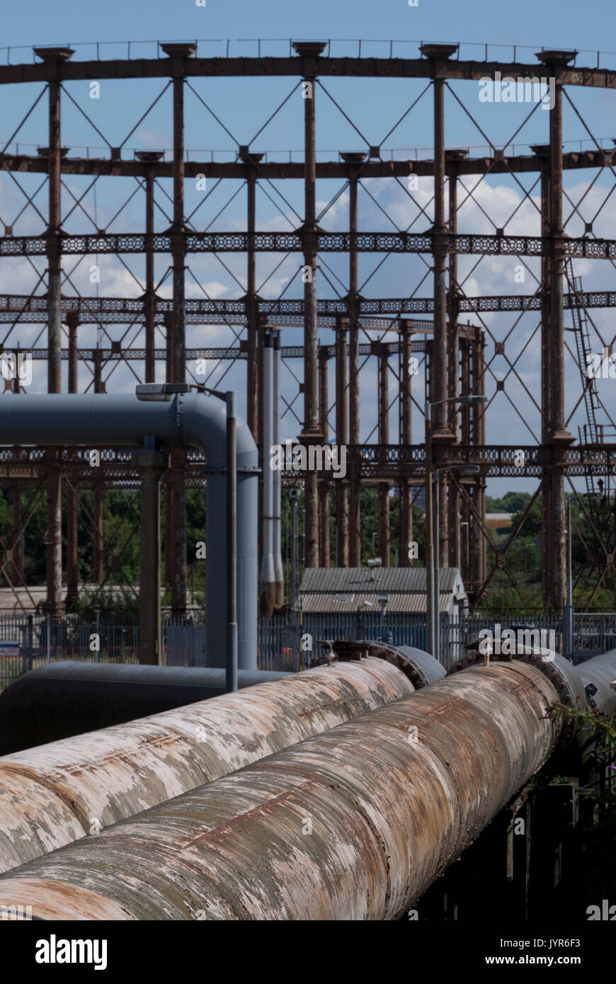 Derelict gasworks pipe and tower from the ex-Imperial Gas Light and ...