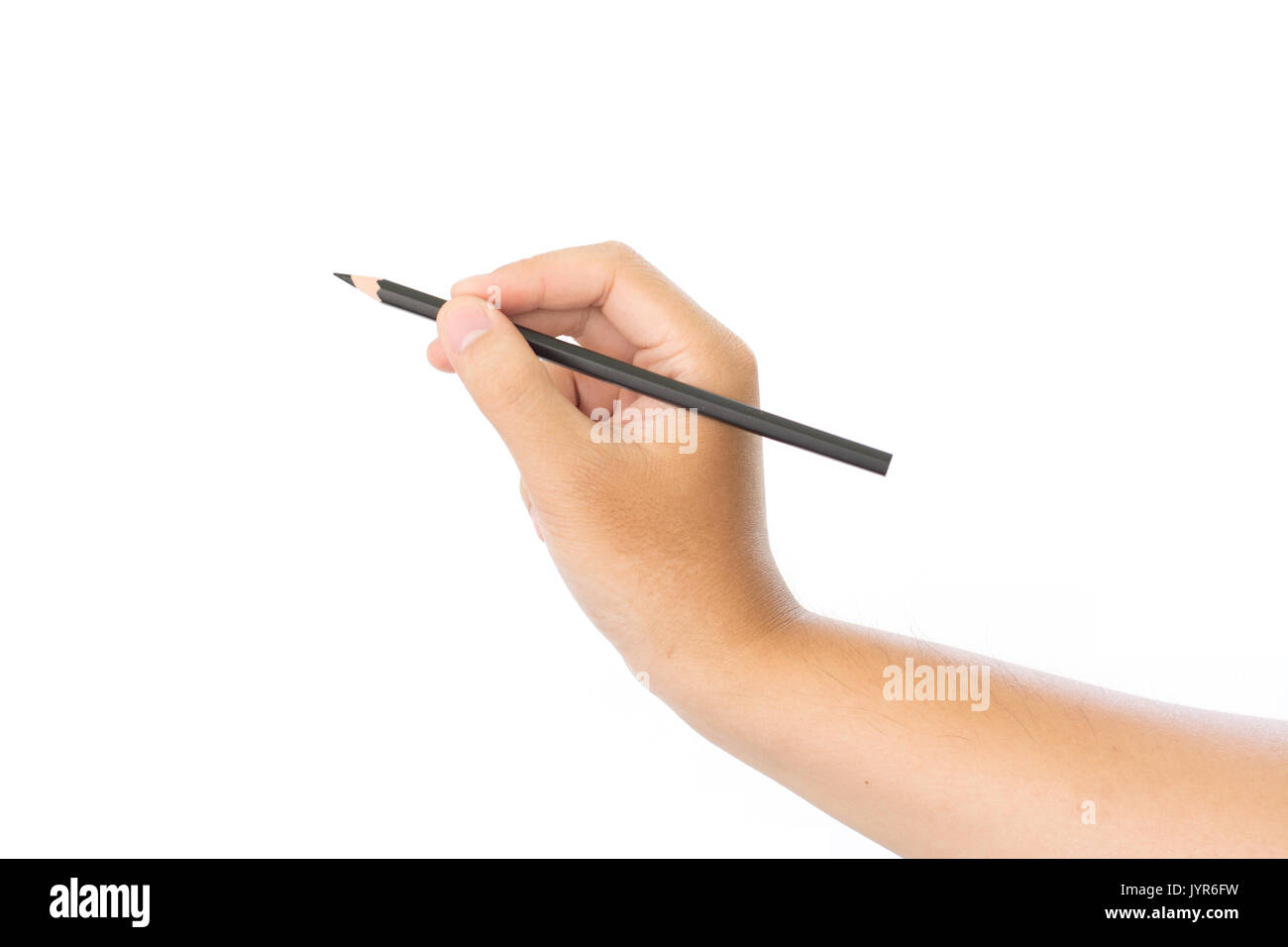 Men hand holding black pencil on isolated white background Stock Photo ...