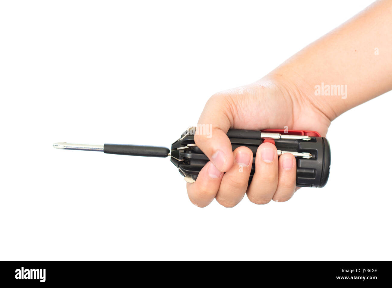 Hand holding several screwdrivers isolated on white background Stock ...