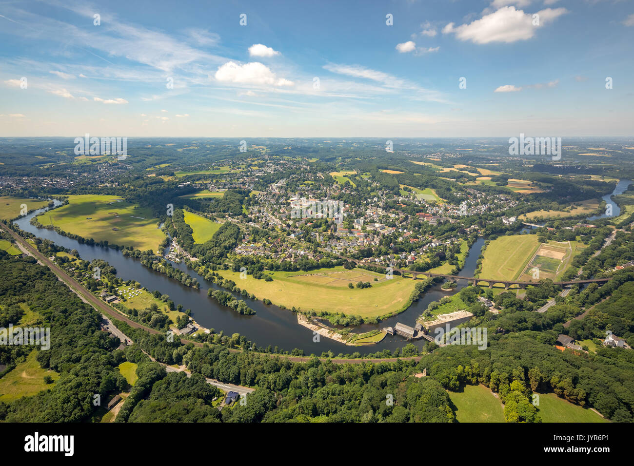 Ruhr arc, dysentery, area river Ruhr, clouds, power plant, dam of the ...