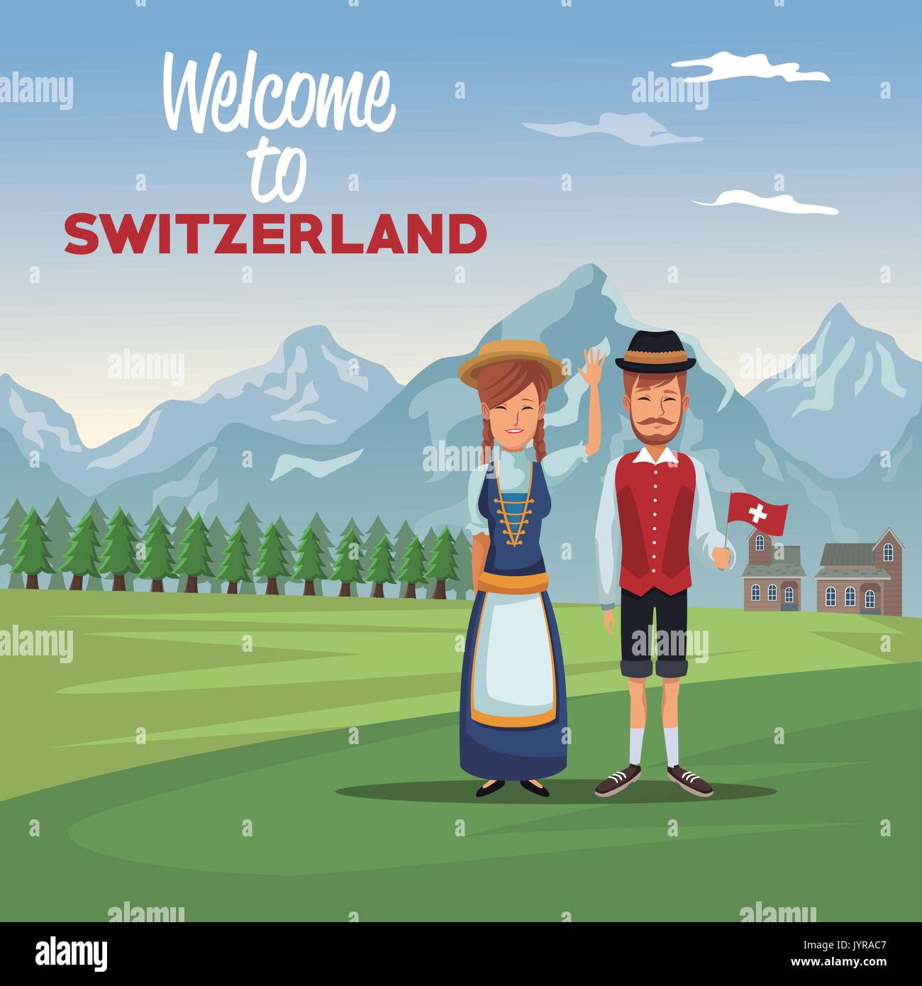 mountain landscape valley poster with traditional people with text ...