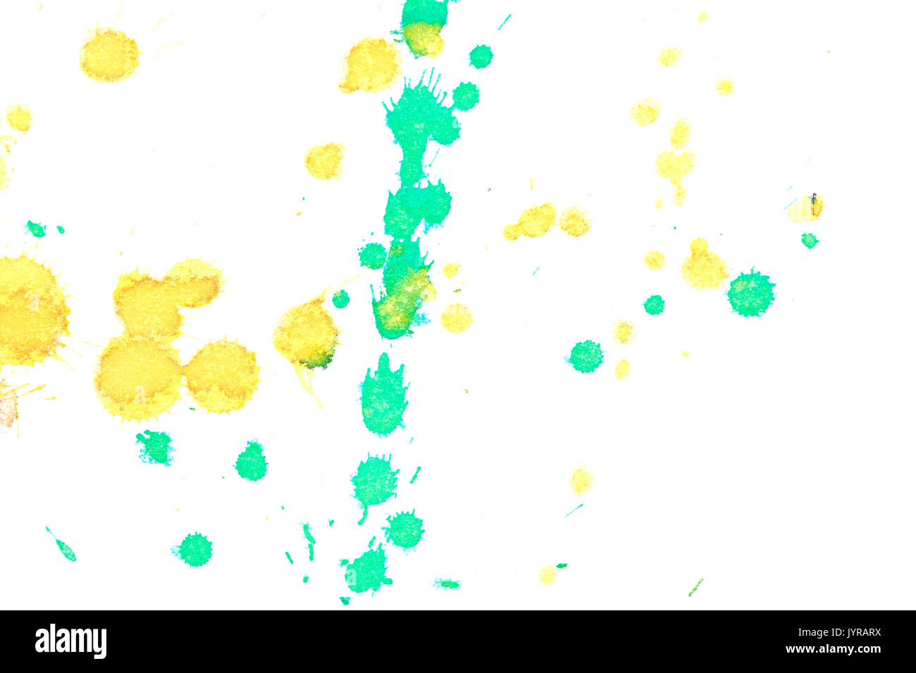 Abstract two-color yellow green ink splash. Ink blots. Elements of ...