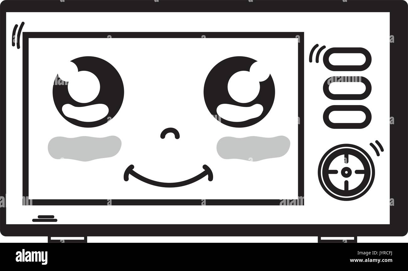 line kawaii cute happy microwaves technology Stock Vector Image & Art ...