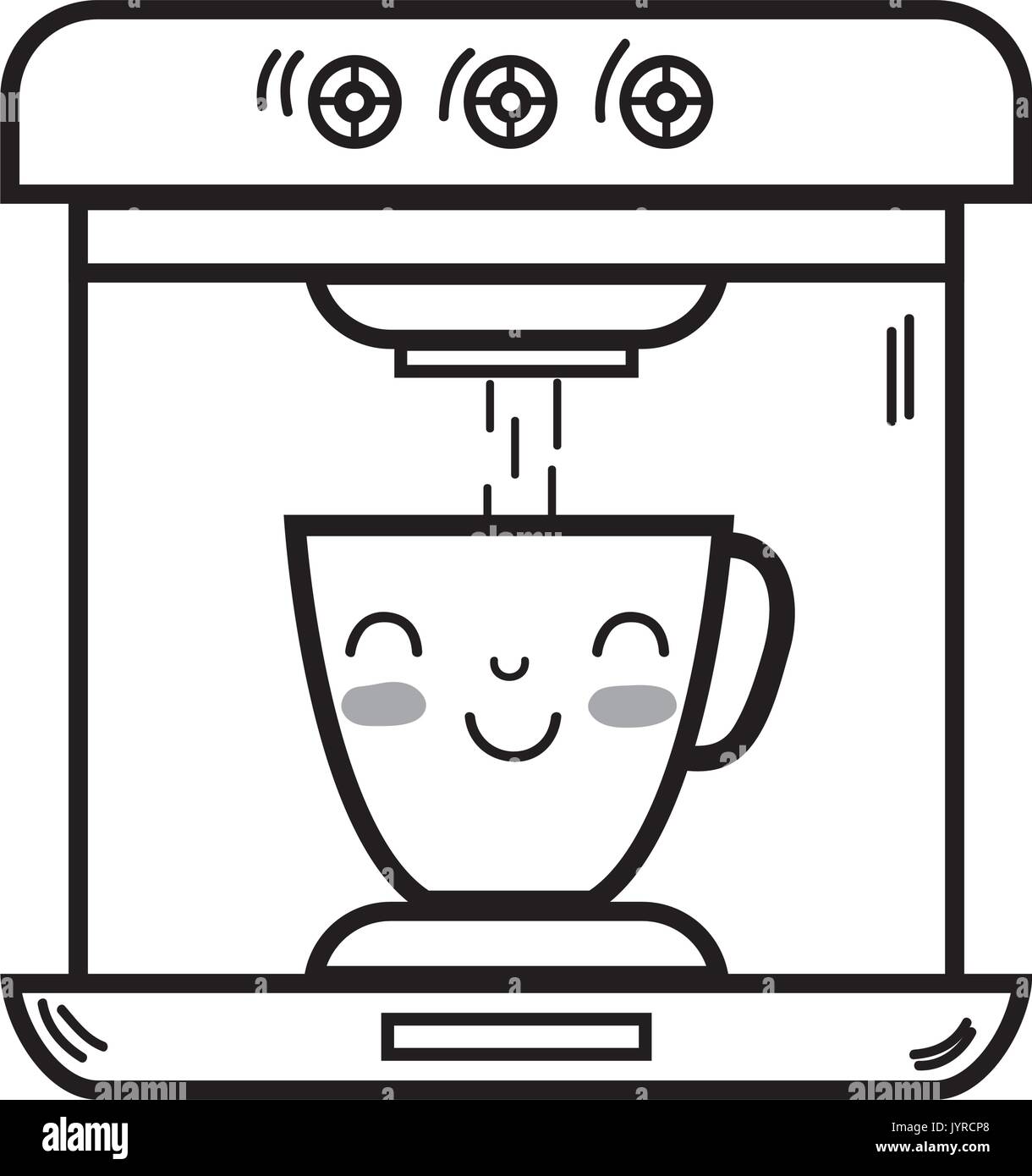 line kawaii cute happy coffee maker technology Stock Vector Image & Art ...