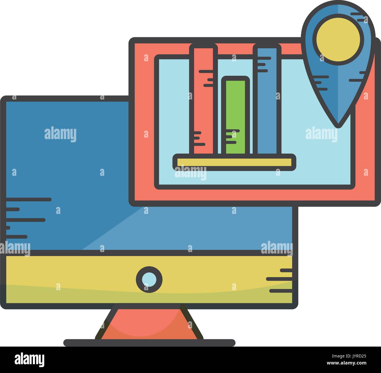 computer with company document and statistics diagram Stock Vector ...