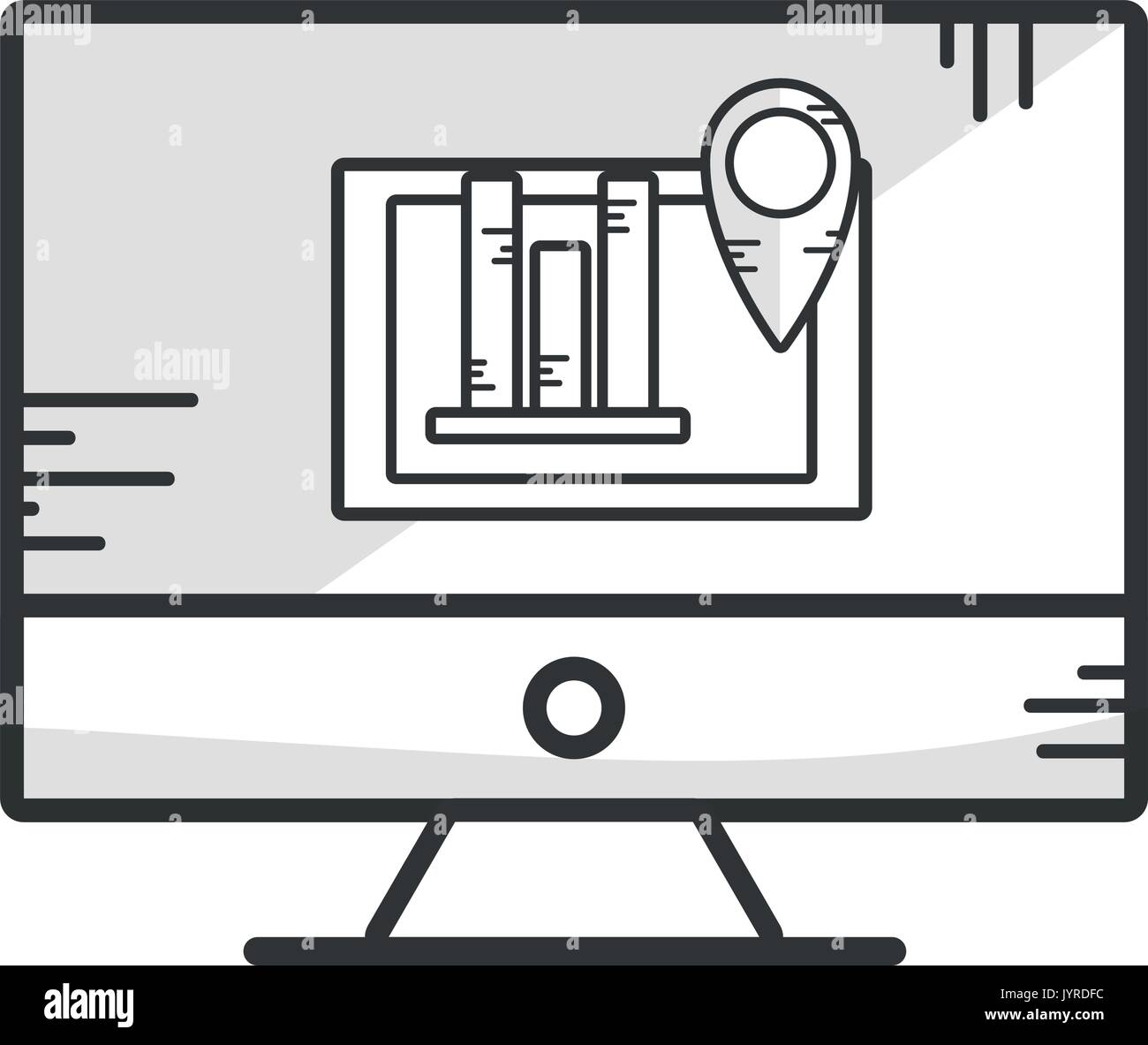 line computer with company document and statistics diagram Stock Vector ...