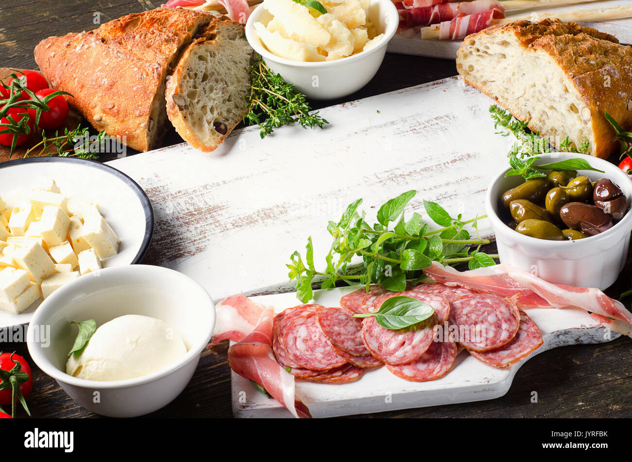 Various types of italian food. View from above Stock Photo - Alamy