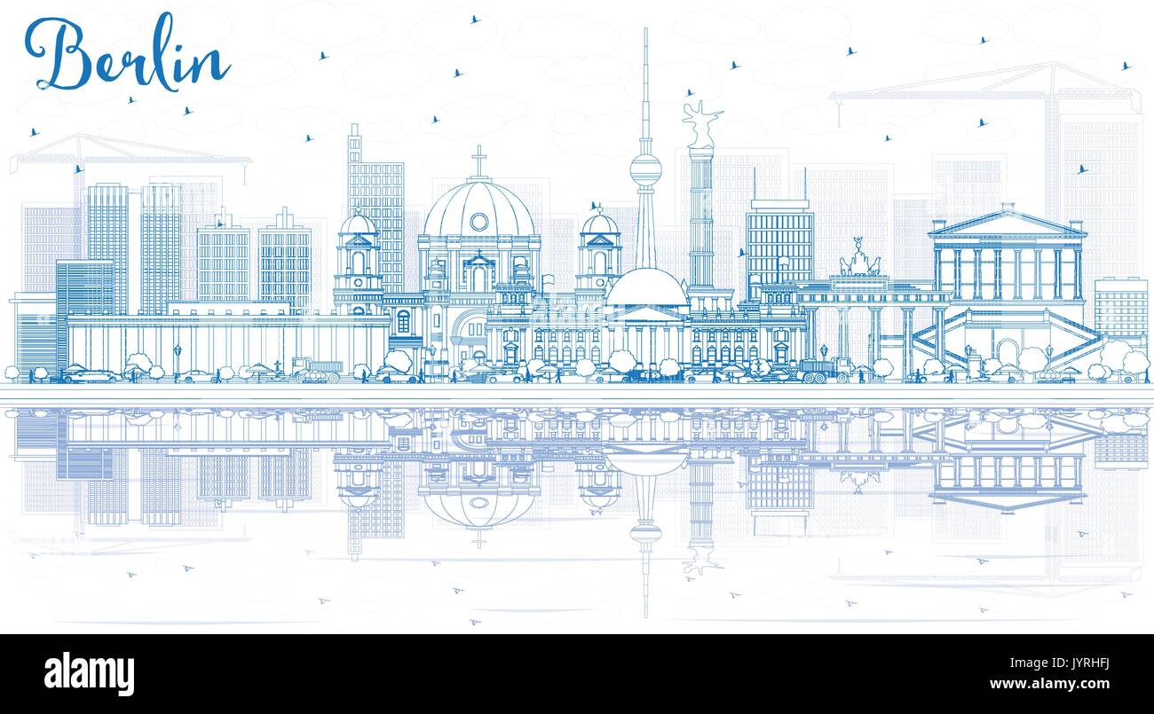 Outline Berlin Skyline with Blue Buildings and Reflections. Vector ...
