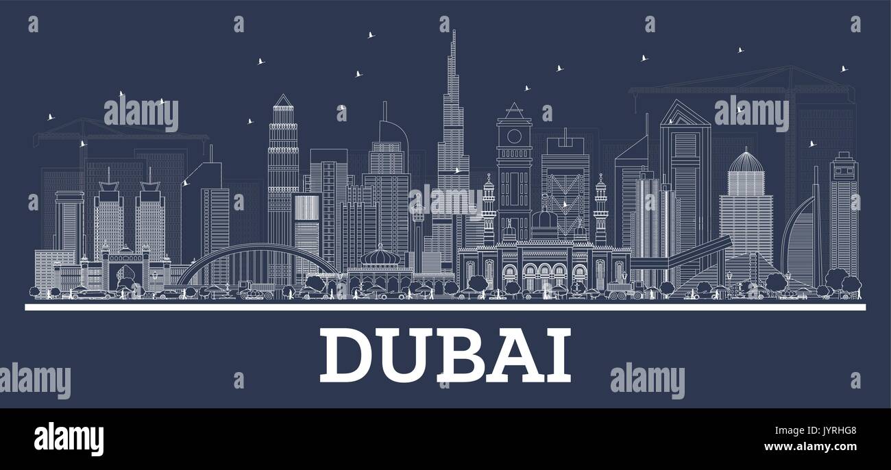 Outline Dubai UAE Skyline with Modern Architecture. Vector Illustration ...