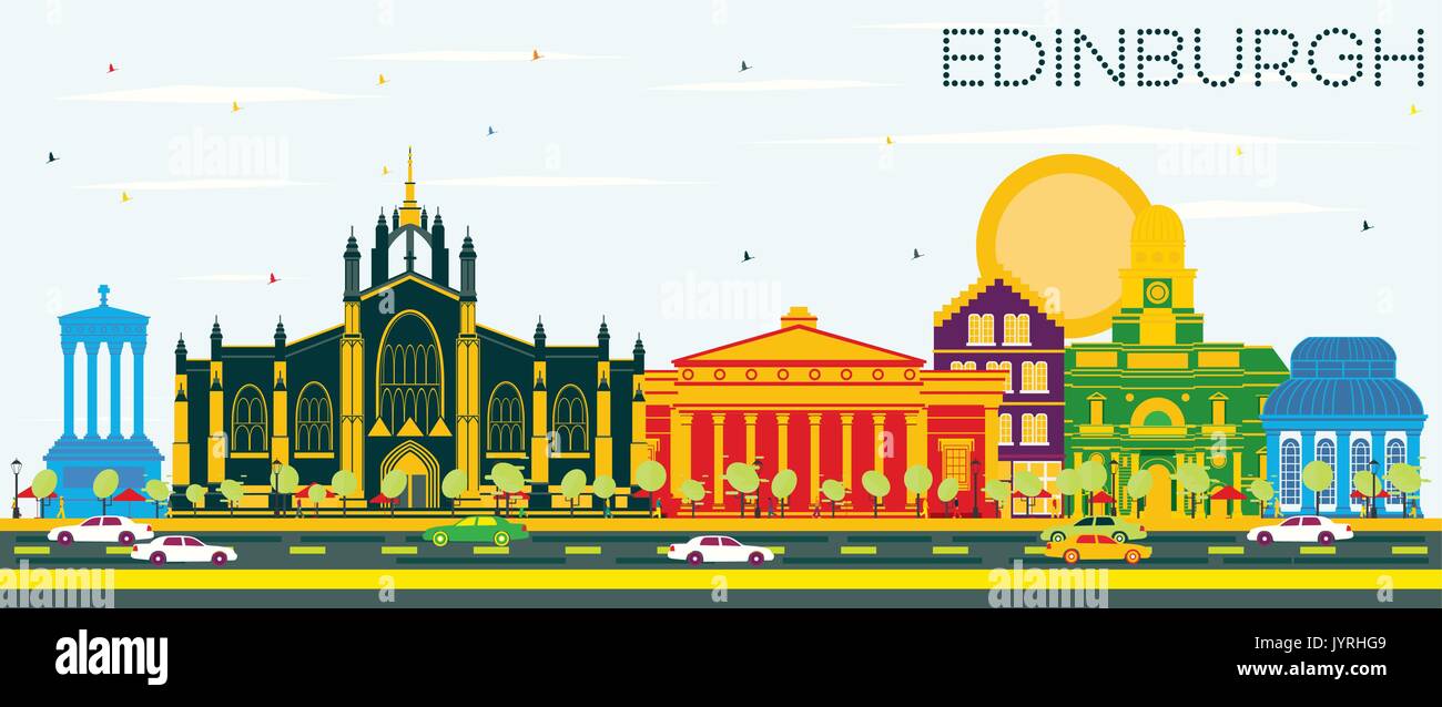 Edinburgh Scotland Skyline with Color Buildings and Blue Sky. Vector ...