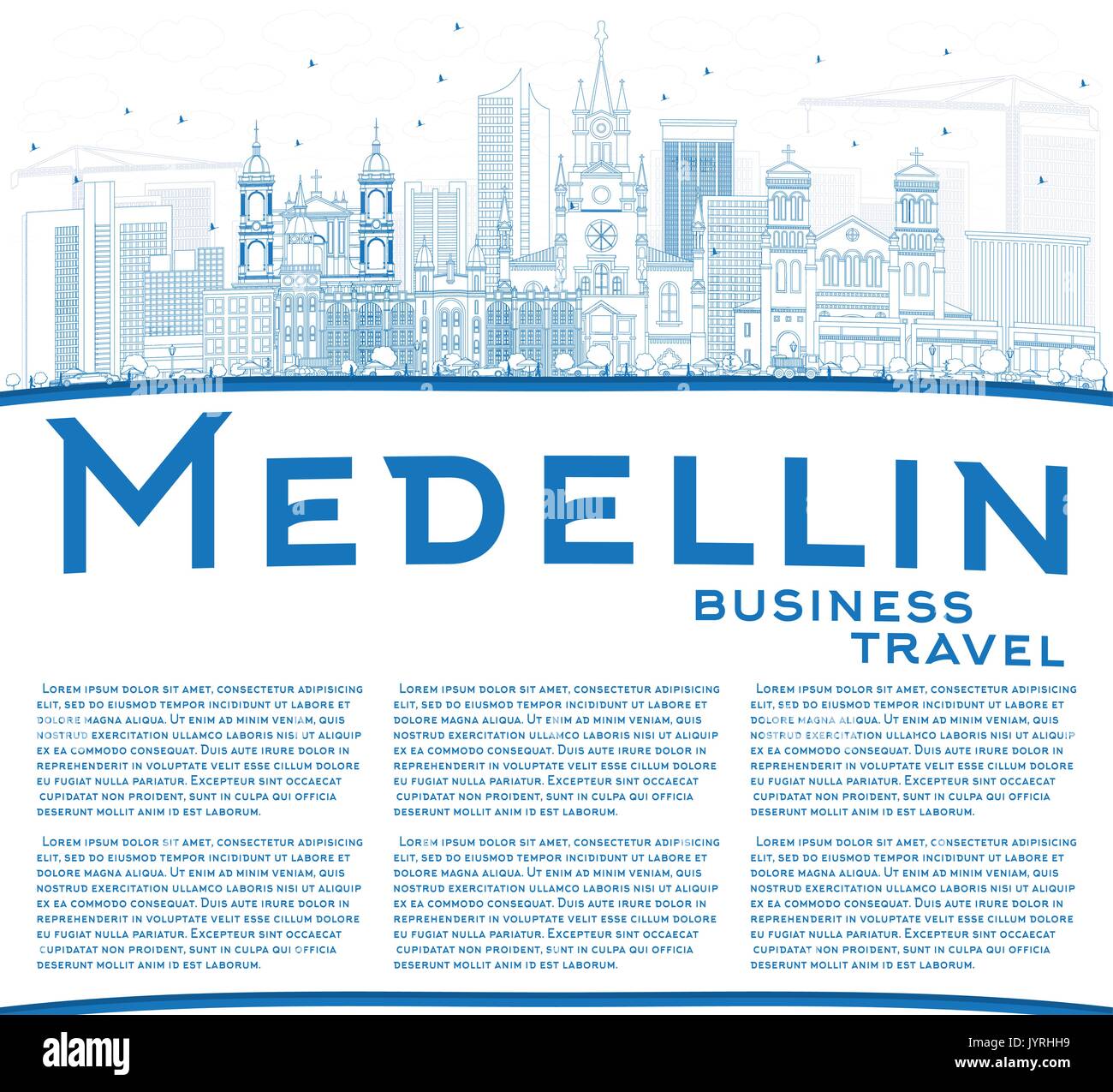 Outline Medellin Skyline with Blue Buildings and Copy Space. Vector ...