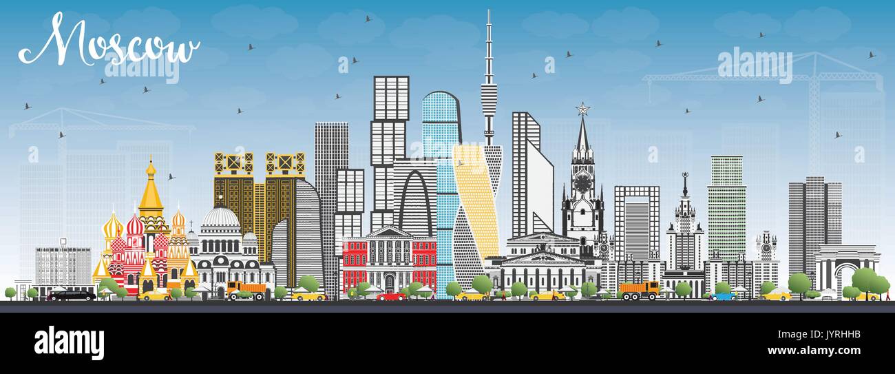 Moscow Russia Skyline with Gray Buildings and Blue Sky. Vector ...