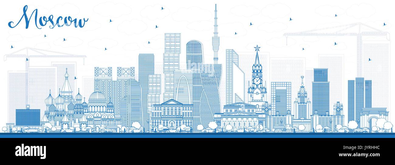 Outline Moscow Russia Skyline with Blue Buildings. Vector Illustration ...