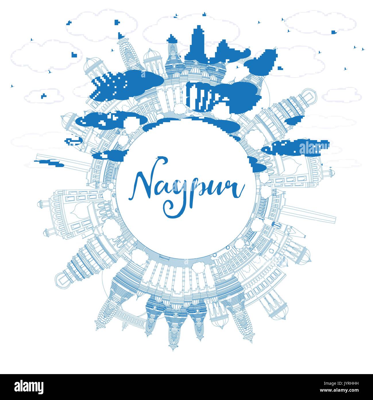 Outline Nagpur Skyline with Blue Buildings and Copy Space. Vector ...