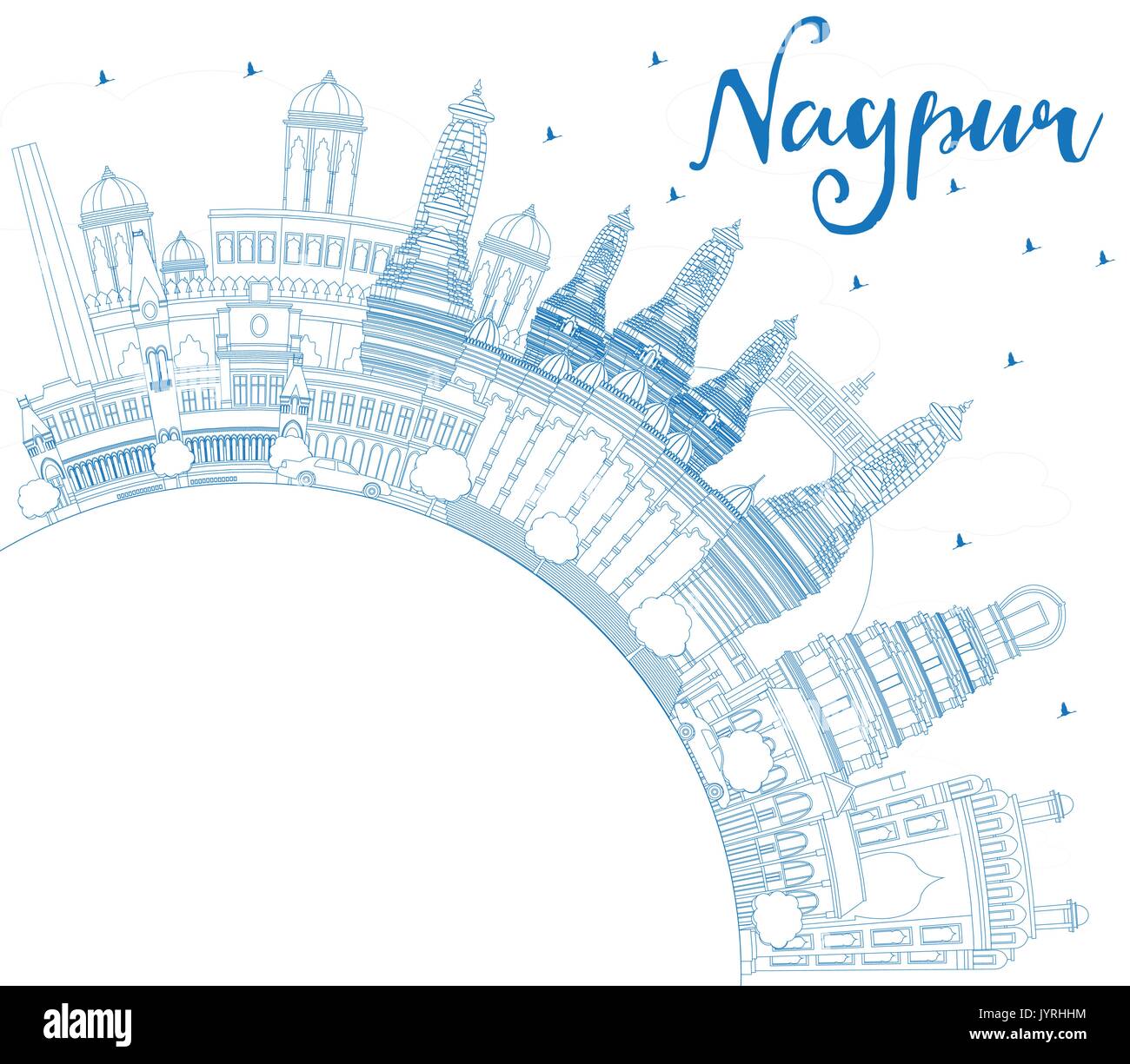 Outline Nagpur Skyline with Blue Buildings and Copy Space. Vector ...