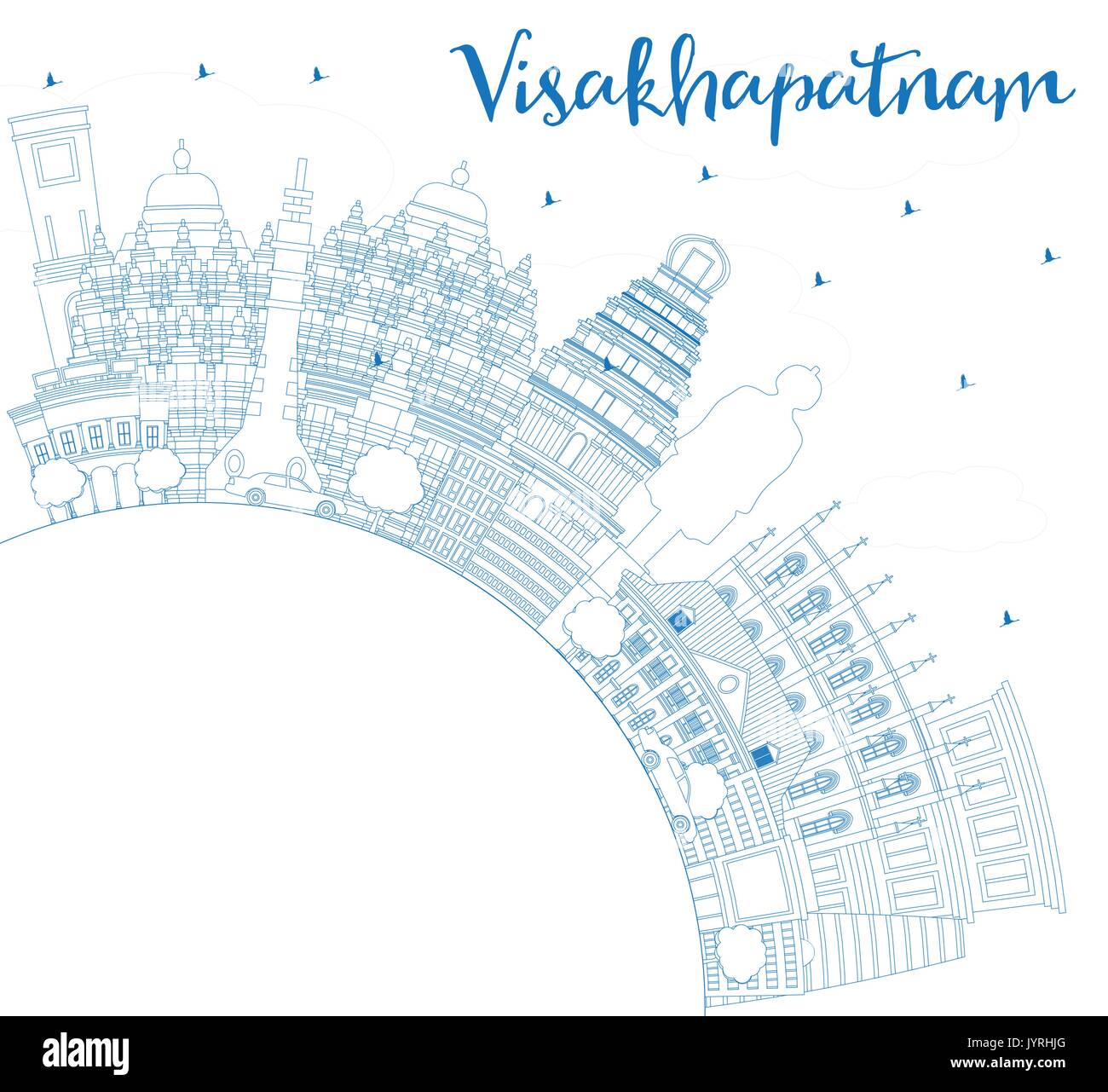 Outline Visakhapatnam Skyline with Blue Buildings and Copy Space ...